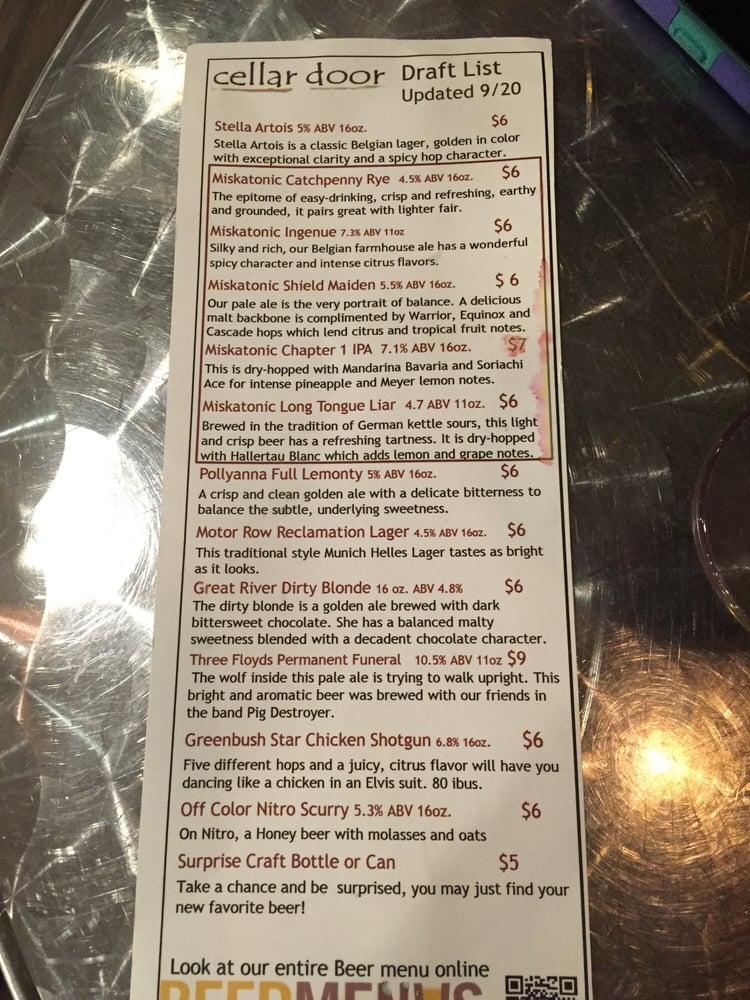 Menu at Cellar Door pub & bar, Downers Grove