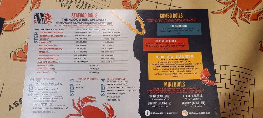 Menu at Hook & Reel Cajun Seafood & Bar, Snellville
