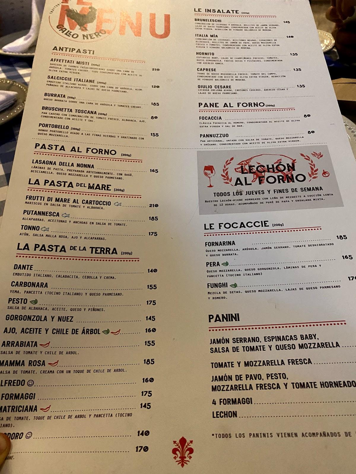 Menu at IL GALLO NERO TRATTORIA PIZZERIA, San Nicolás de los Garza