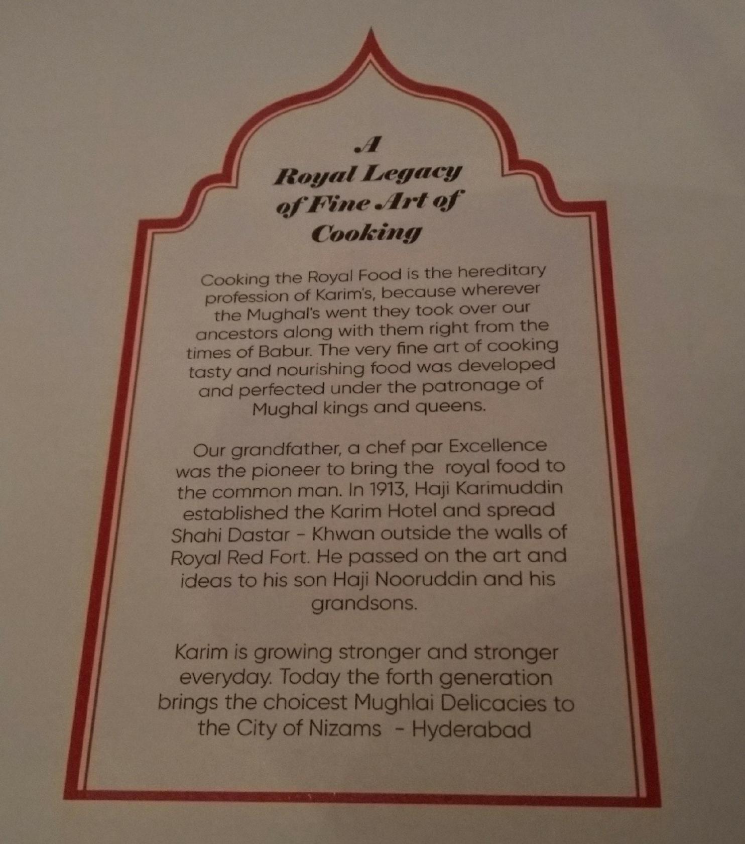 Menu at Karim's - Original from Jama Masjid, Delhi-6. Authentic Mughlai ...