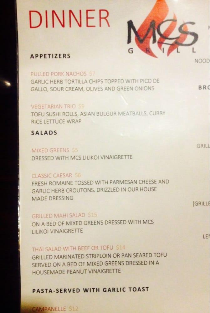 Carta del restaurante MCS Grill, Hanapepe