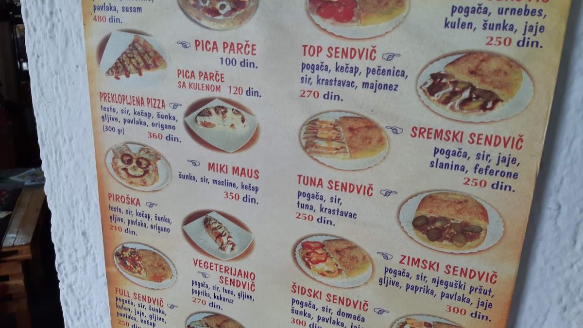 Menu at Picasso restaurant, Šid, Državni put IIA reda 120