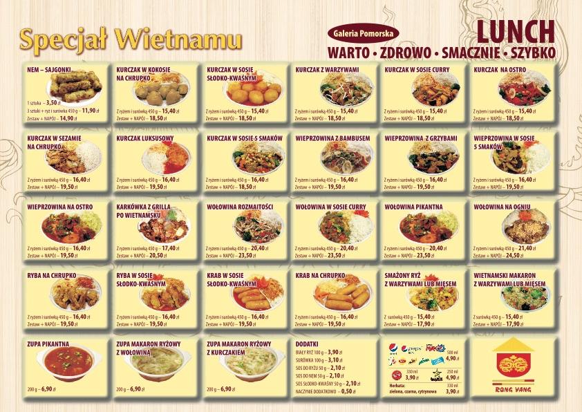 Menu at Rong Vang Vietnamese Restaurant, Bydgoszcz, Galeria Pomorska