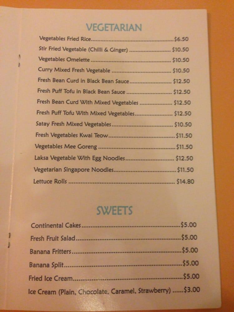 Menu at Seaview Malaysian restaurant, Redhead