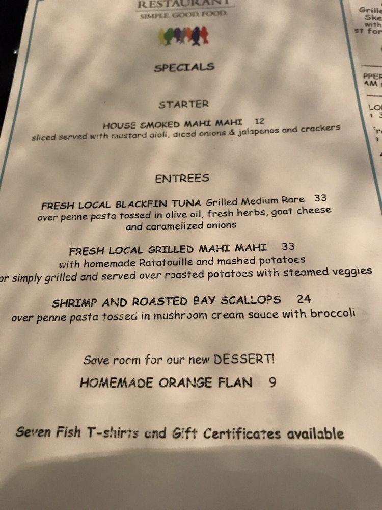 Menu at Seven Fish restaurant, Key West