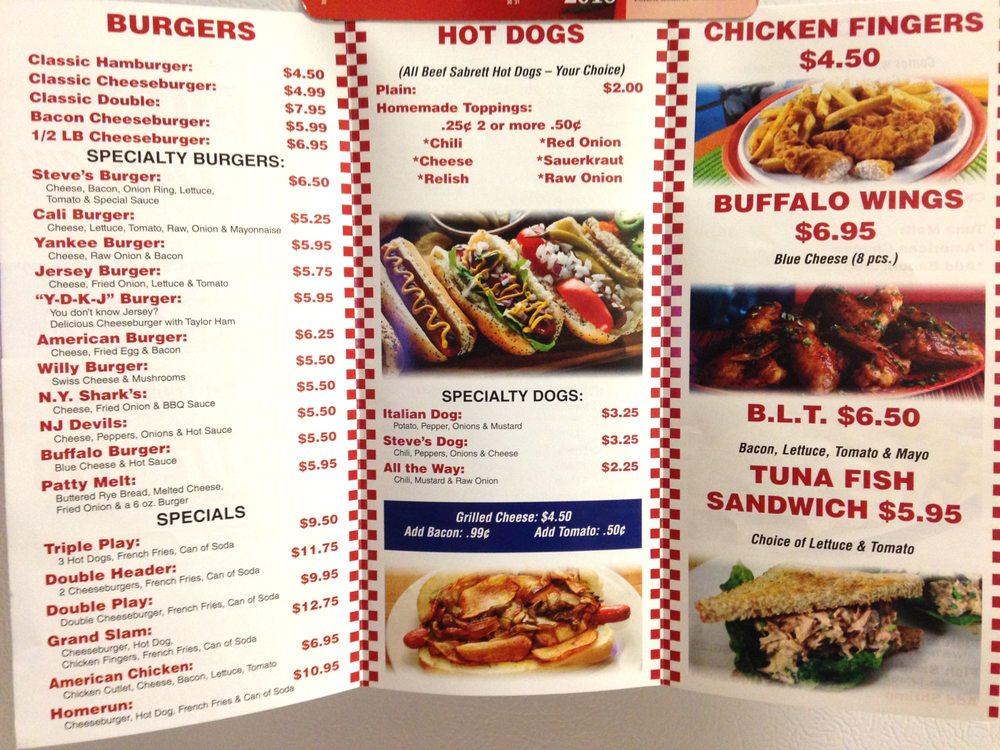Menu at Steve's Burgers restaurant, Garfield, 506 US-46