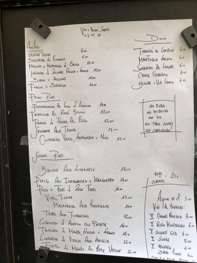 Menu at Vini e Vecchi Sapori pub & bar, Florence