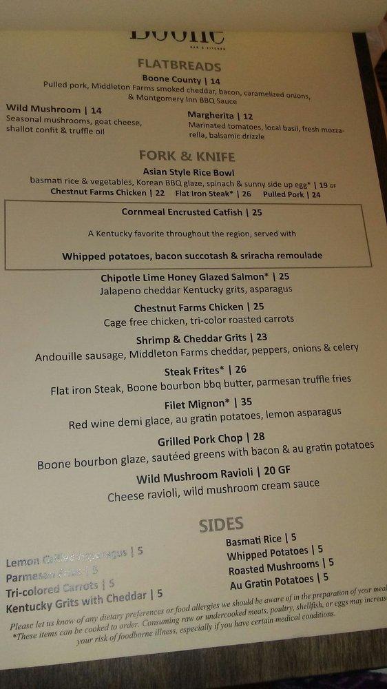 Menu at Boone Bar & Kitchen, Hebron