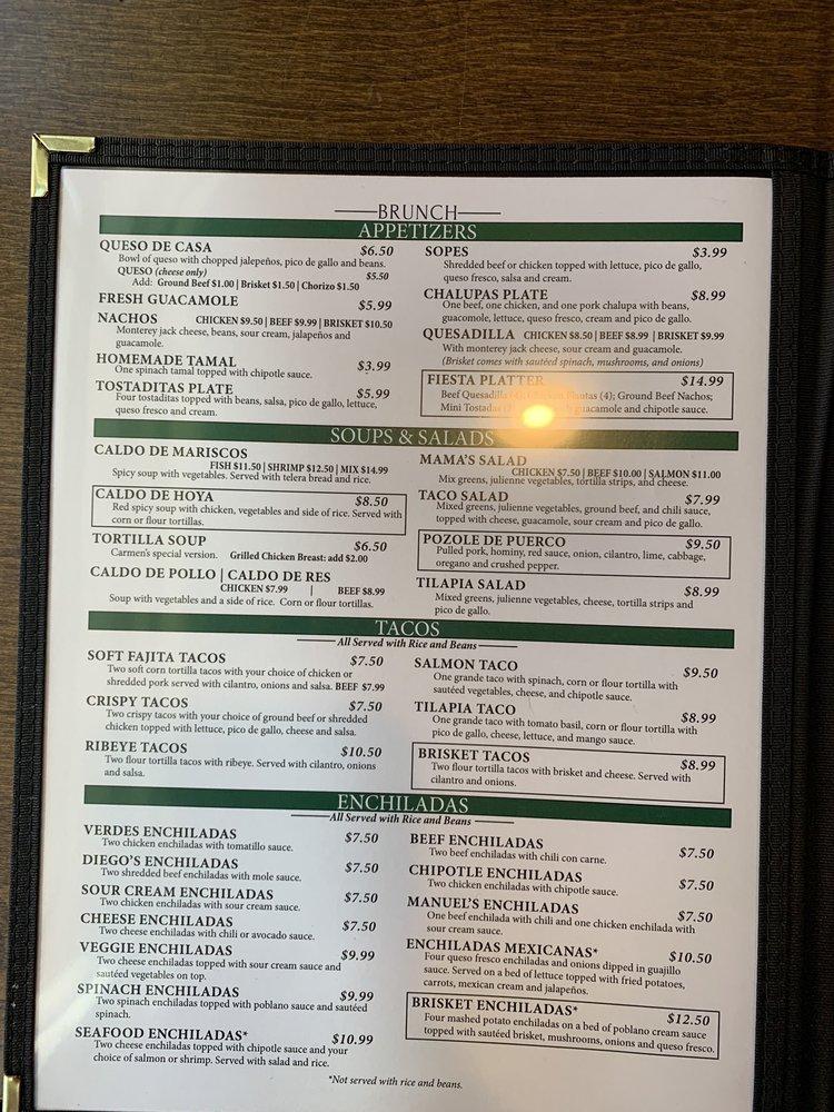 Menu at Casa Mama's Restaurant, Dallas