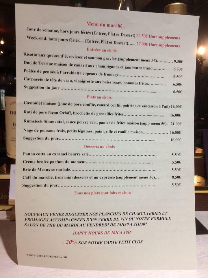 Carta del restaurante Le Clos du château, Champs-sur-Marne
