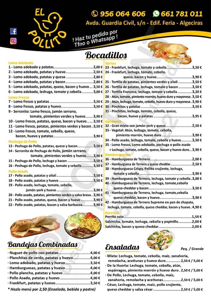 Menu at El Pollito, Algeciras