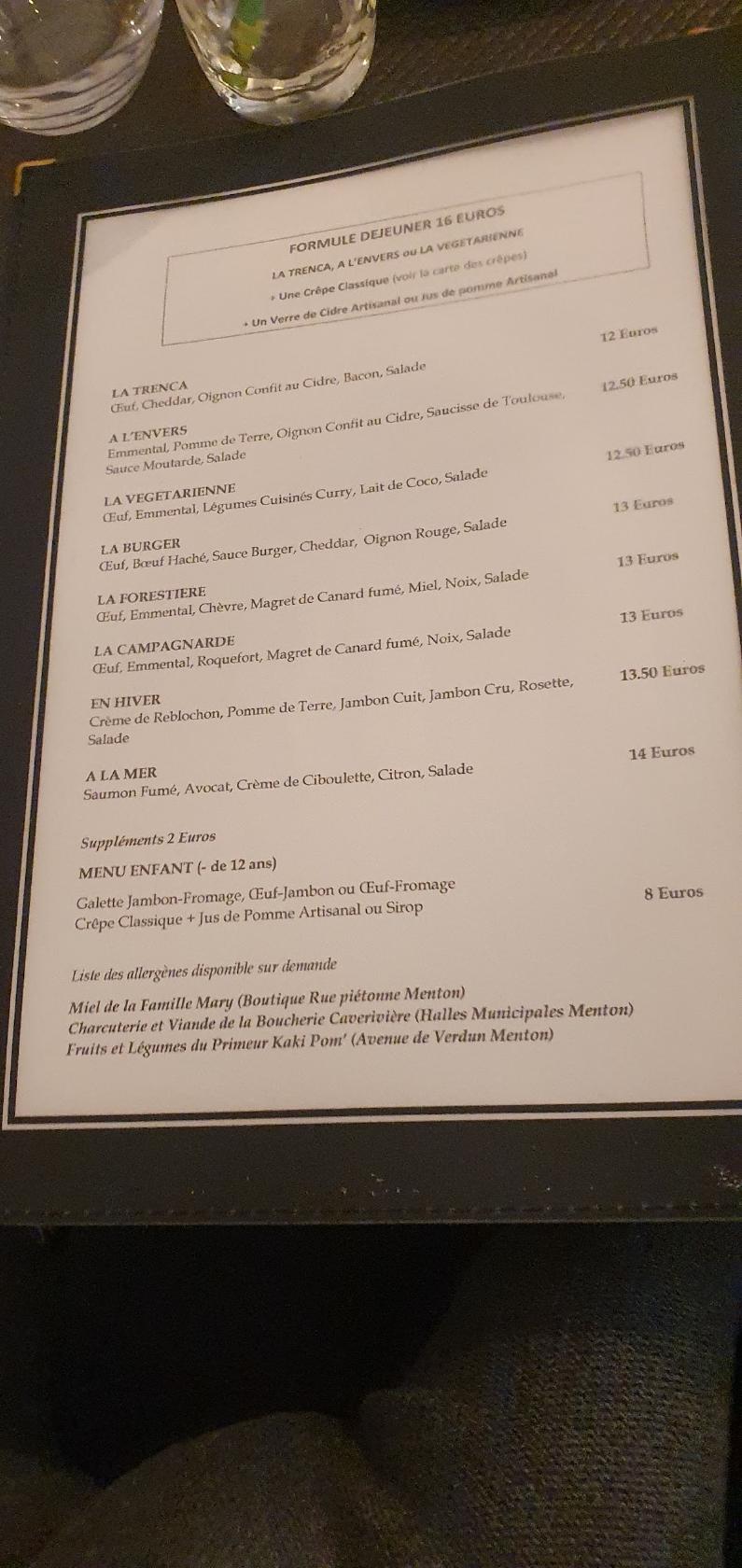 Menu at LA CREPE A L'ENVERS fast food, Menton