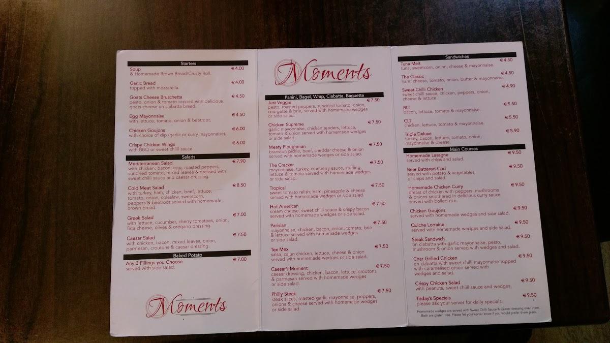 Menu at Moments Cafe & Restaurant, Longford