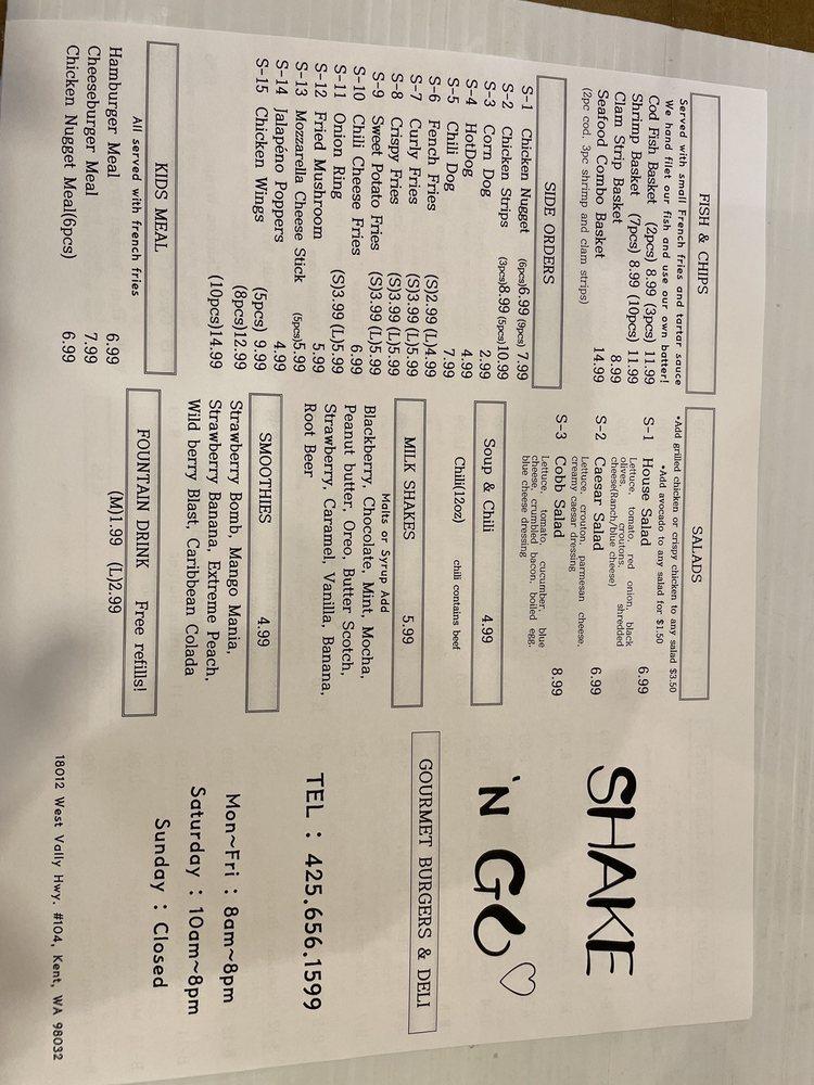 Menu at Shake & Go restaurant, Kent