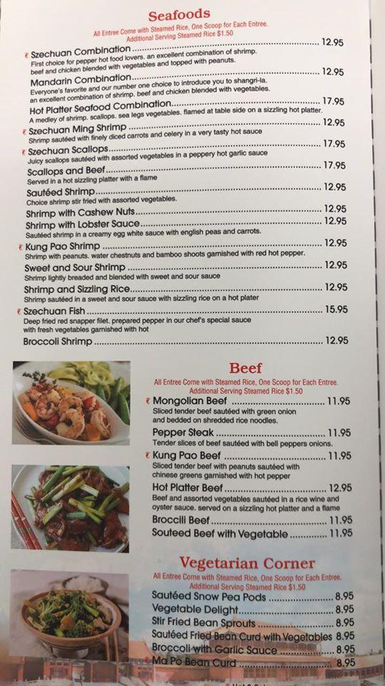 Menu at Shangri-La Restaurant, Birmingham