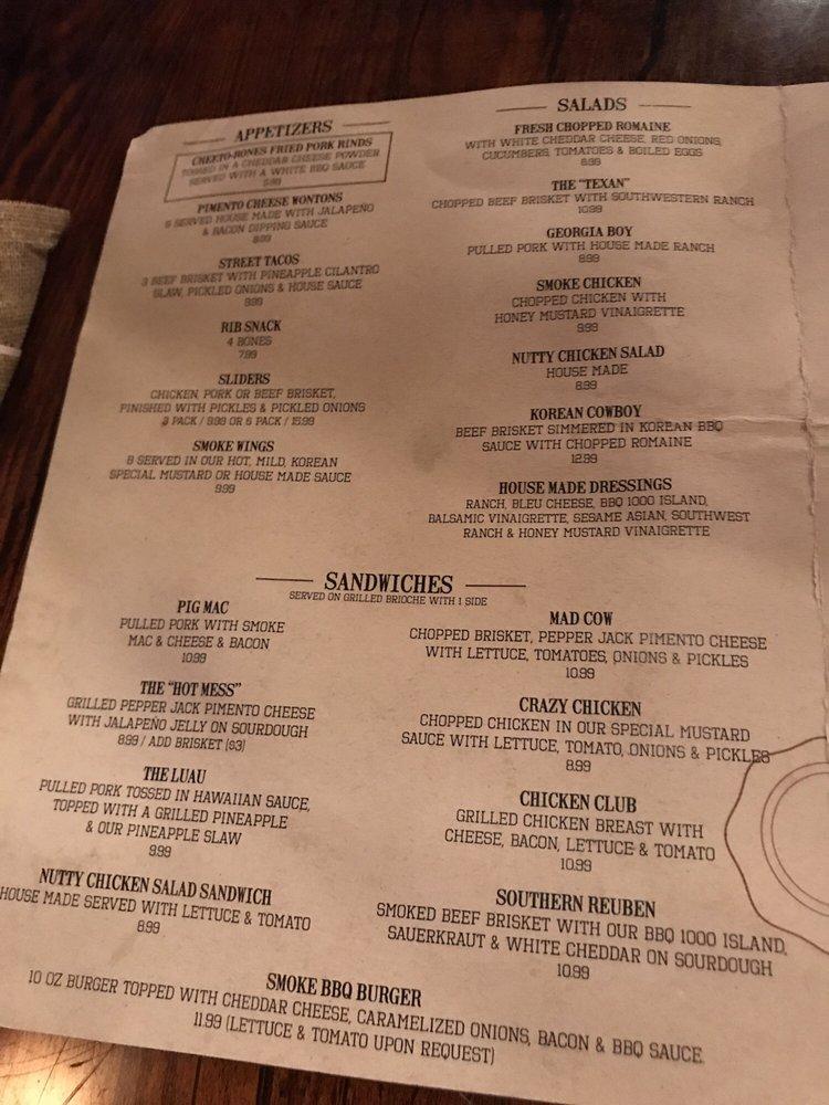 Menu at Smoke Bourbon and BBQ, Columbus