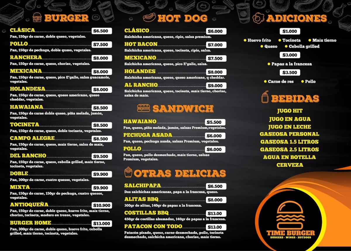 Menu at TIME BURGER restaurant, Florencia, 20 #2b-2 a 2b-100