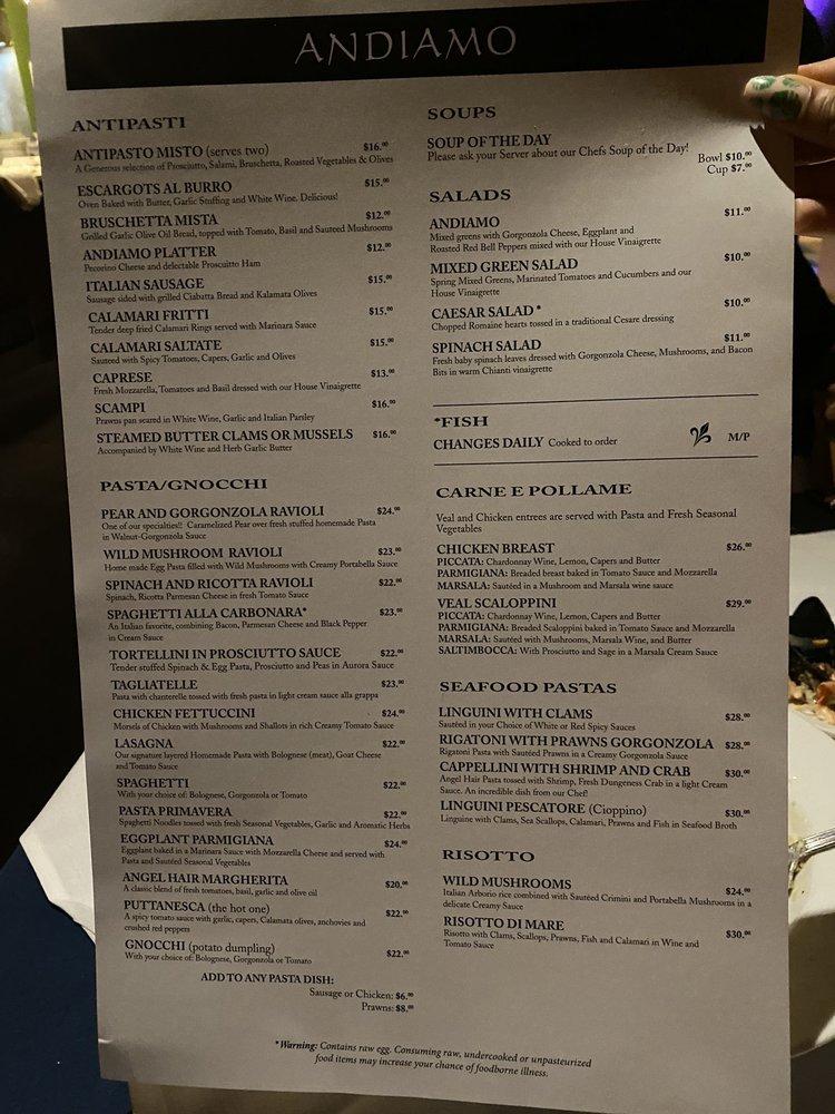 Menu at Andiamo Italian Ristorante restaurant, Bellevue