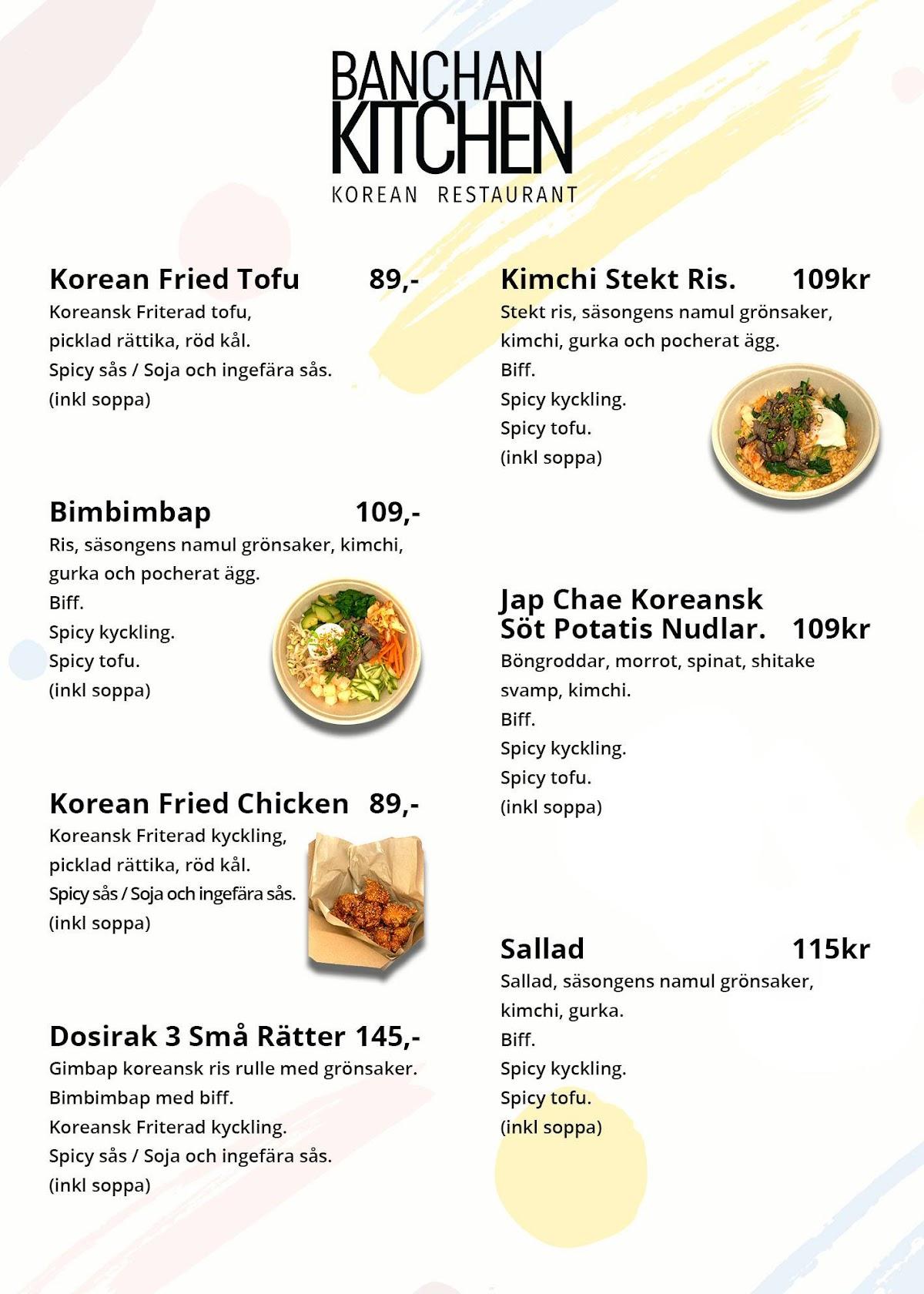 Menu at Banchan Kitchen restaurant, Linköping