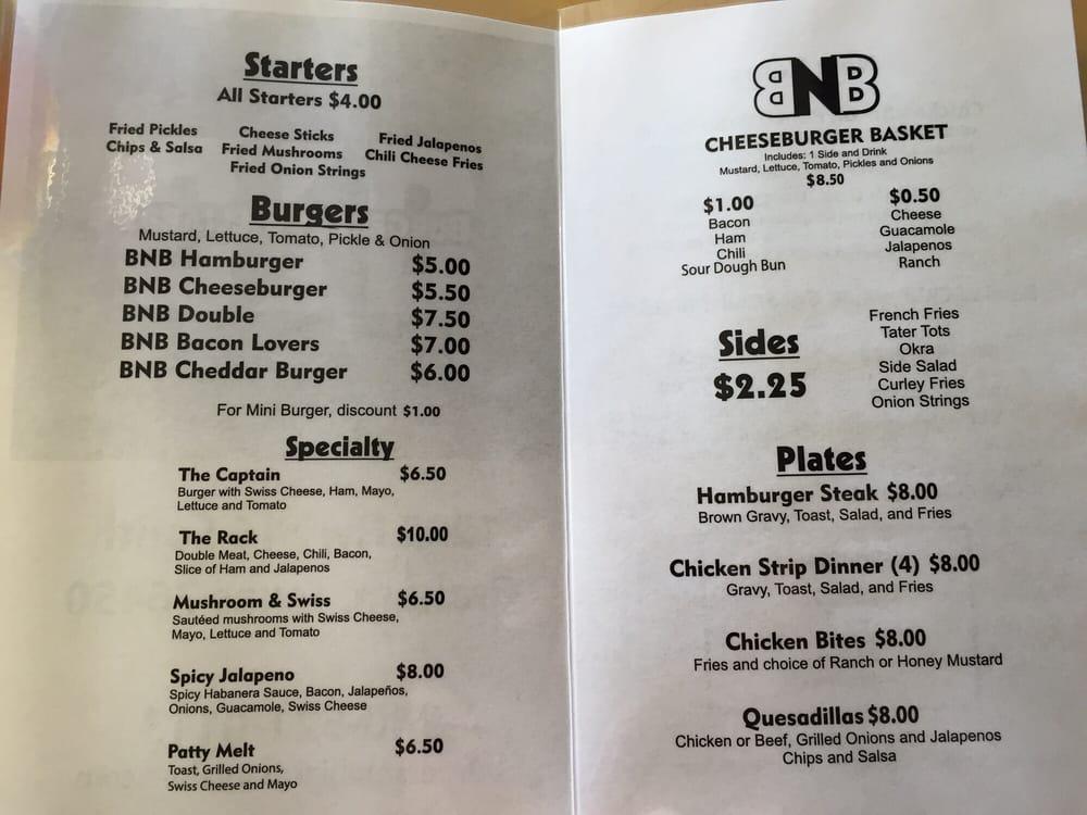 Menu at Burgers & Billiards restaurant, Graham