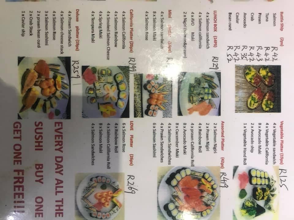Menu at Fly Dragon restaurant, Rustenburg