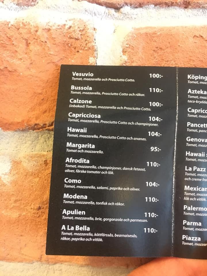 Menu at Italian Piazza pizzeria, Köping