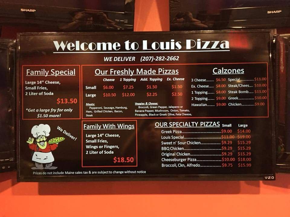 Menu at LOUIS PIZZA INC pizzeria, Biddeford