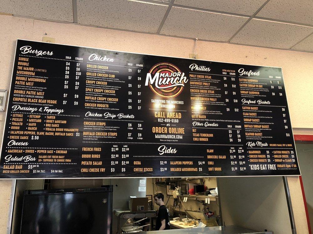 Menu at Major Munch restaurant, Evansville