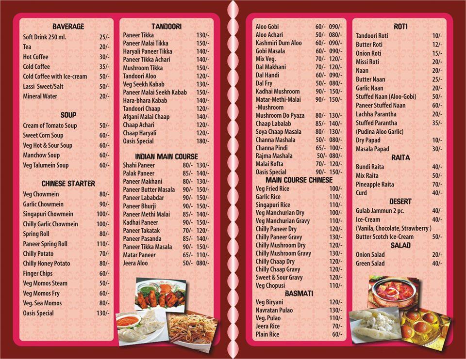 Menu at Oasis Restaurant, Hisar