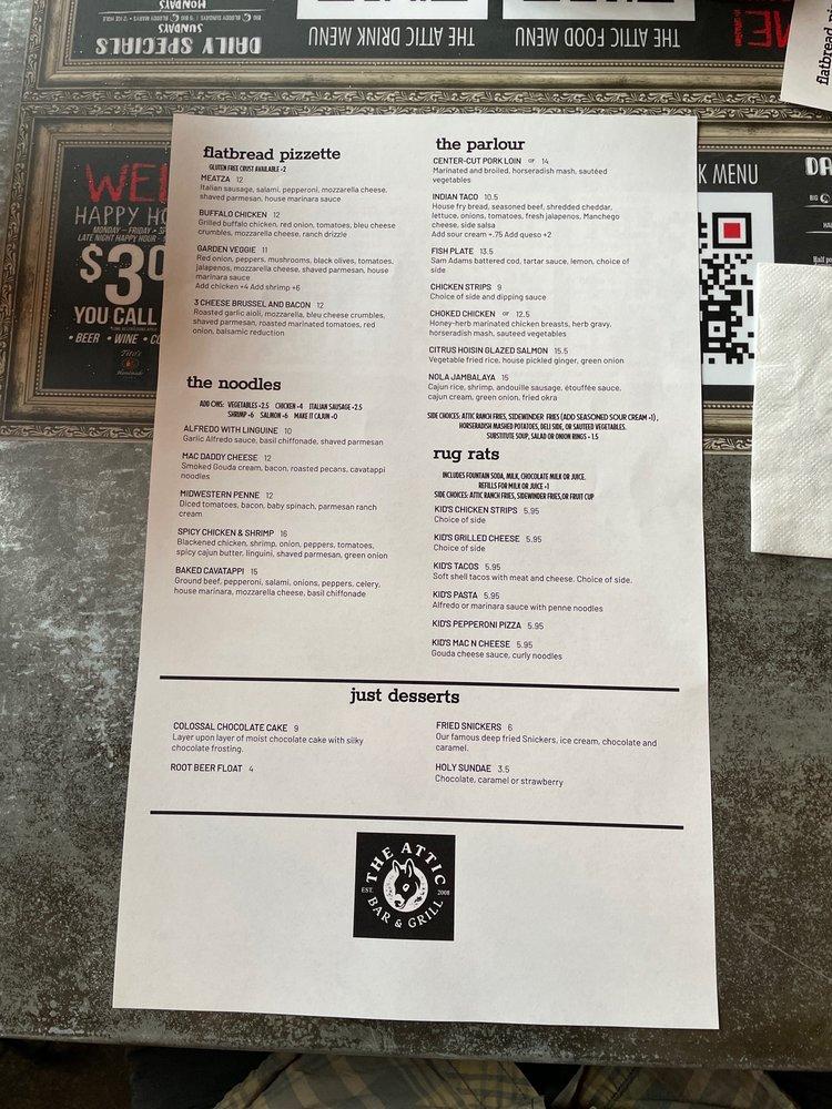 Menu at The Attic Bar and Grill West, Sioux Falls