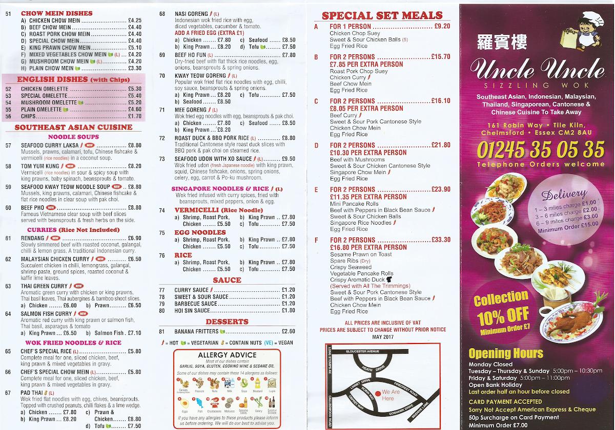 Menu at Uncle Uncle fast food, Chelmsford