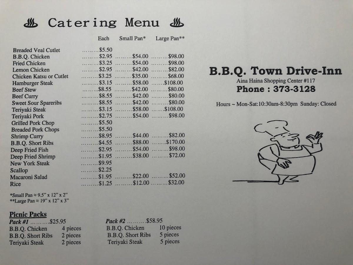 Menu at BBQ Town Drive Inn, Honolulu