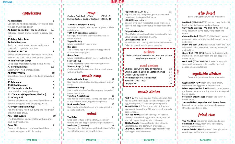Menu at Chaba Thai Cuisine restaurant, Scarborough