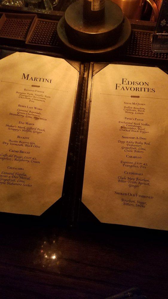Menu at Edison Experiment pub & bar, San Antonio