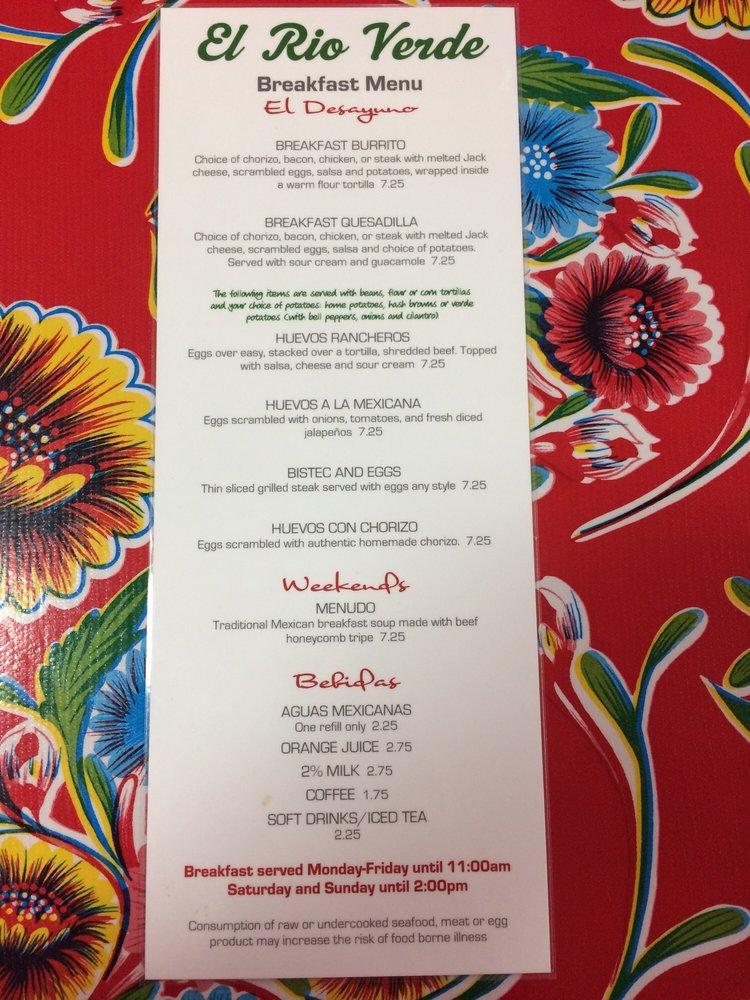 Menu at El Rio Verde Restaurant, Tulsa, 38 N Trenton Ave