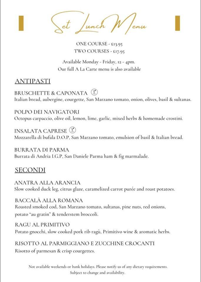 Menu at La Bella Vista restaurant, Saint Leonards