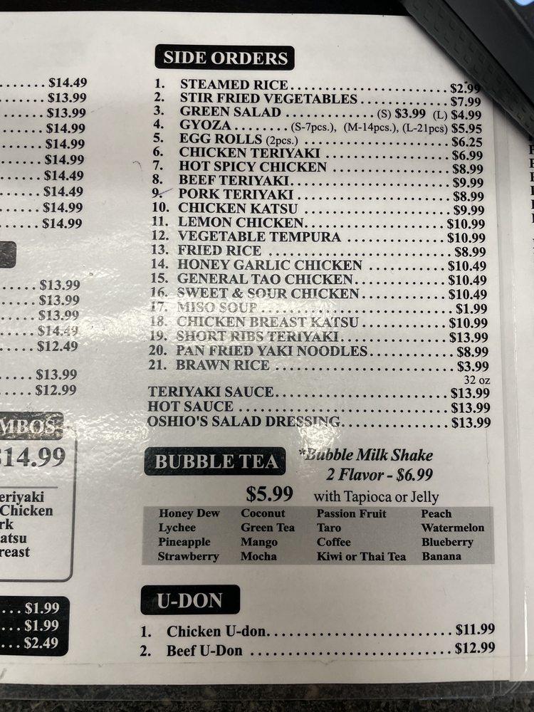 Menu at Oshio Teriyaki & Sushi restaurant, Enumclaw, 730 Griffin Ave