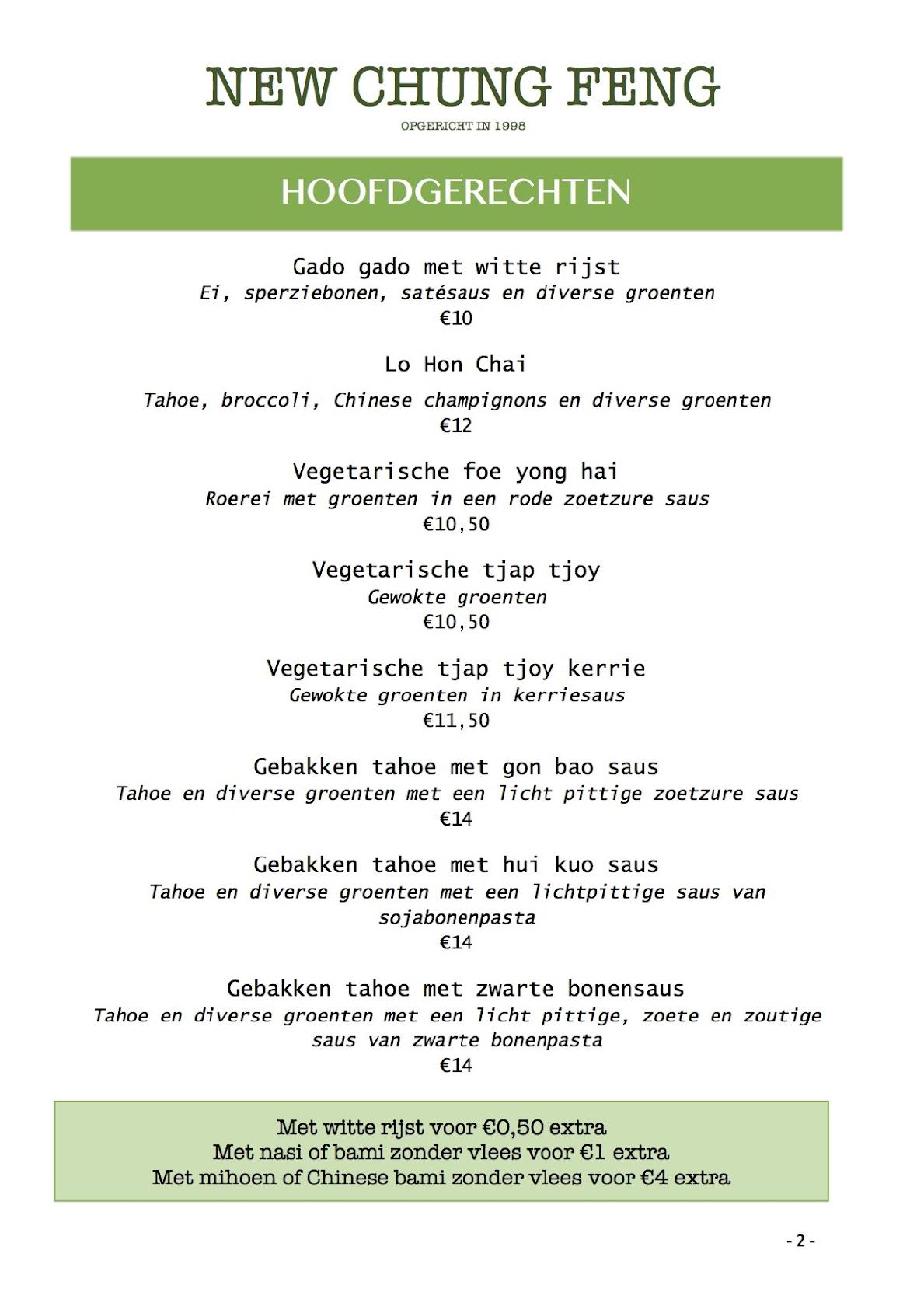 Speisekarte von Restaurant New Chung Feng, Middelburg