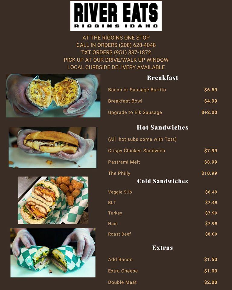 Menu at River Eats restaurant, Riggins