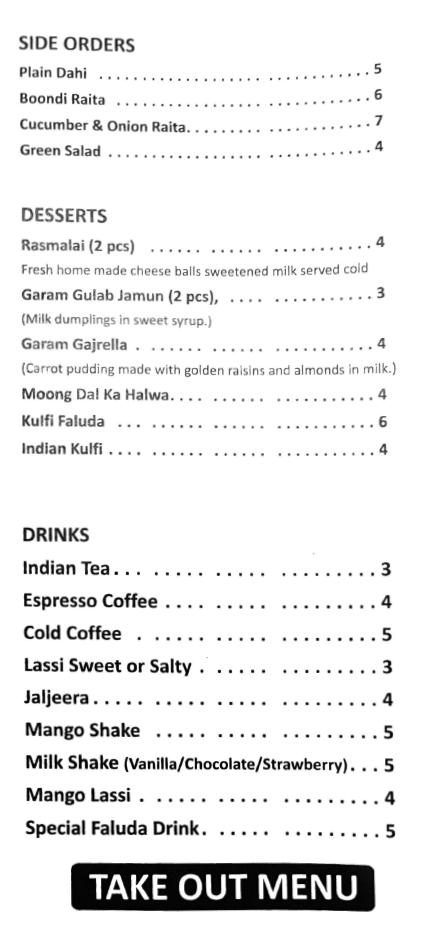 Carta del postres Satya Asha, Surrey, 72 Ave #6