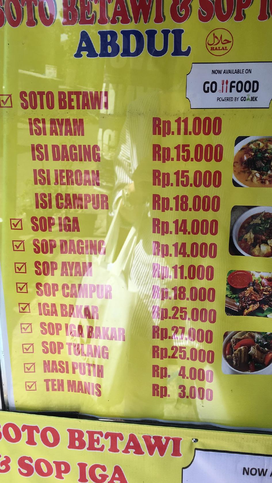 Menu at Soto Betawi Dan Sop Iga Abdul, Bandung