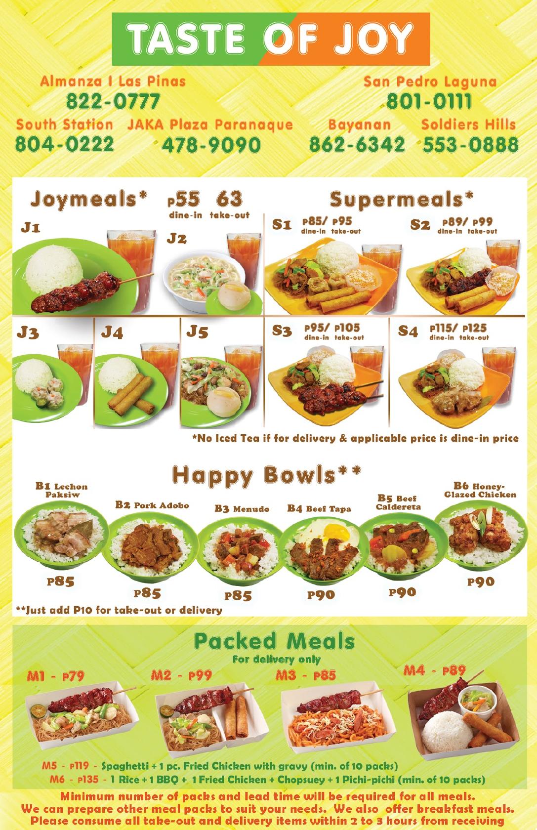 Carta del restaurante Taste Of Joy Soldiers, Muntinlupa