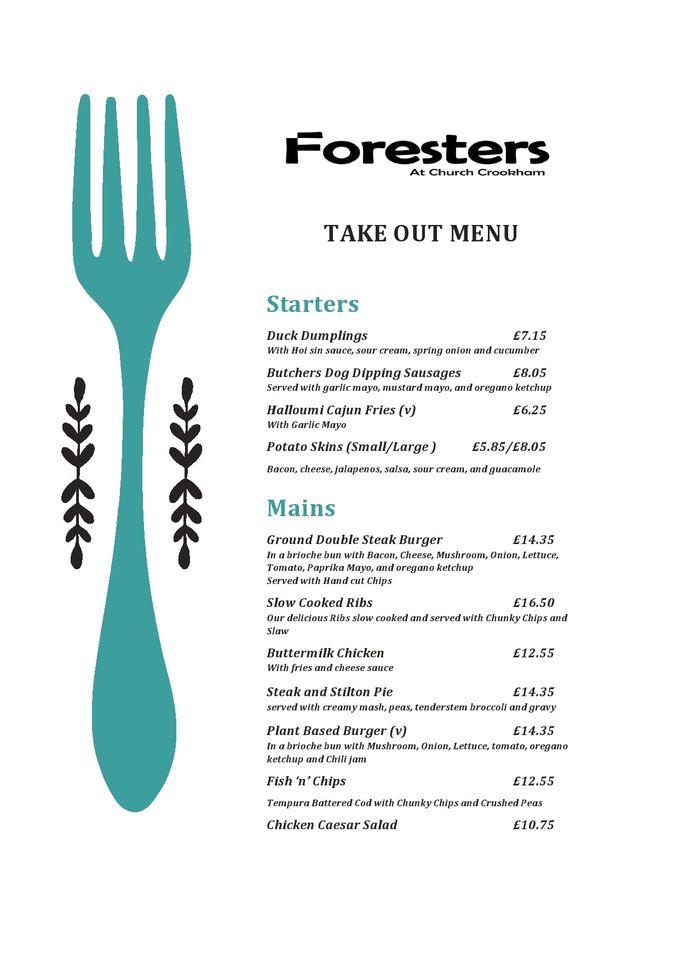 Menu at The Foresters steakhouse, Fleet