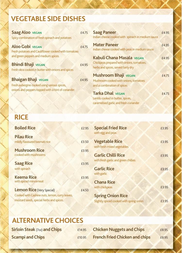 Menu at The Golden curry restaurant, The Mumbles