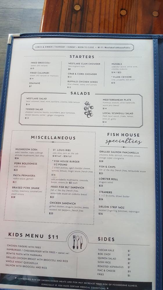 Menu at Westlake Fish House restaurant, Montauk
