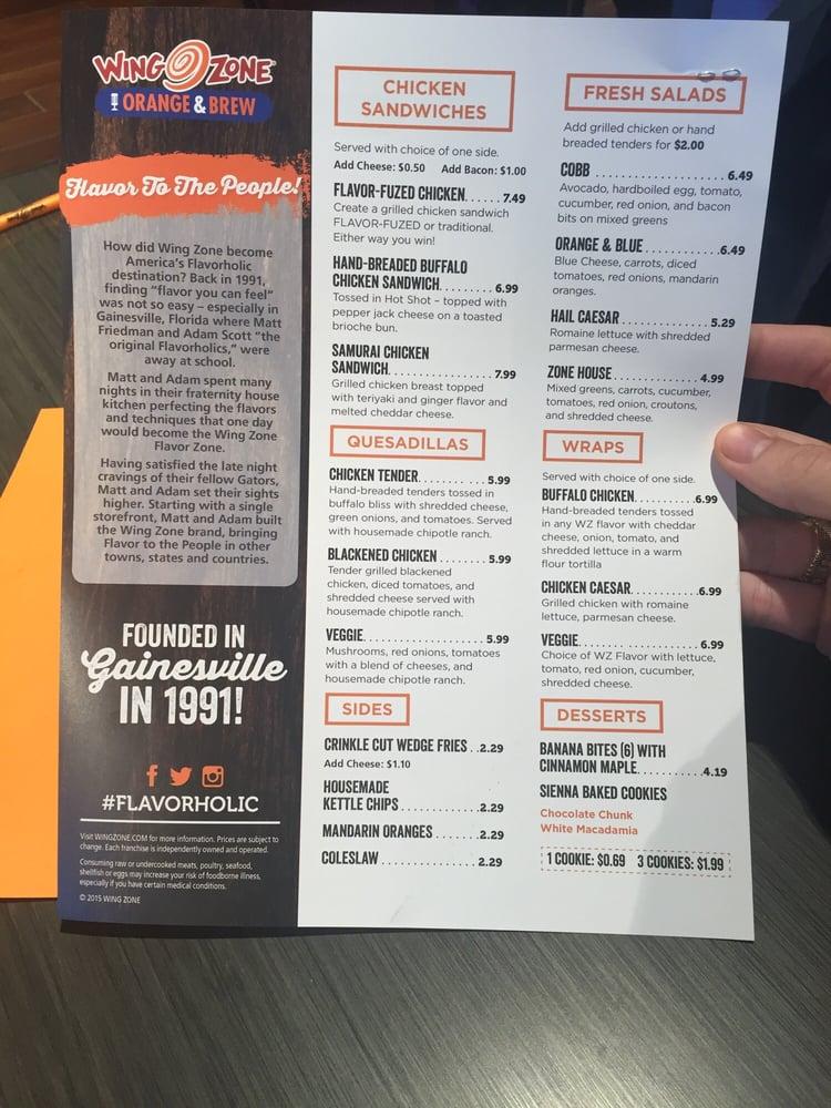Menu at Wing Zone restaurant, Gainesville, 655 Reitz Union Drive