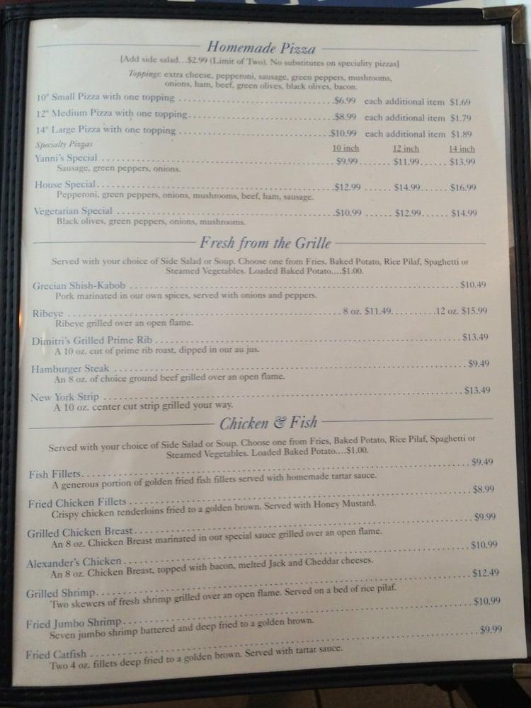 Menu at Yanni's Grille pizzeria, Sparta