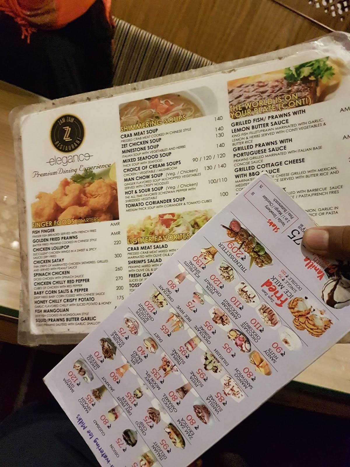 Menu at Zam Zam, Thiruvananthapuram, YMR Nandancode Road
