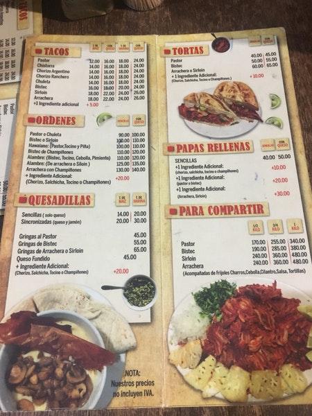 Menu at El Churrasco restaurant, Ciudad del Carmen, Calle 26 121