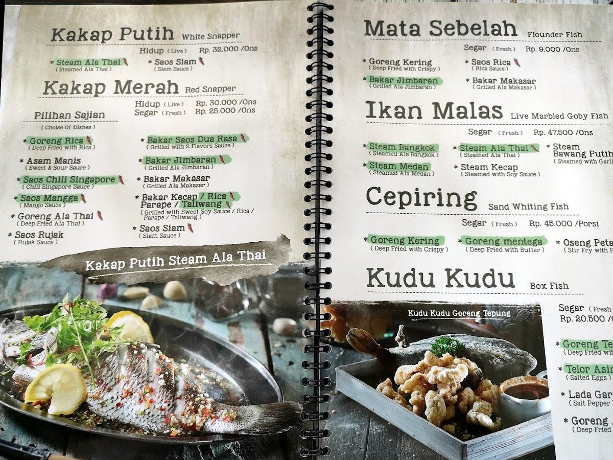 Menu at Layar Seafood Manyar Kertoarjo restaurant, Surabaya